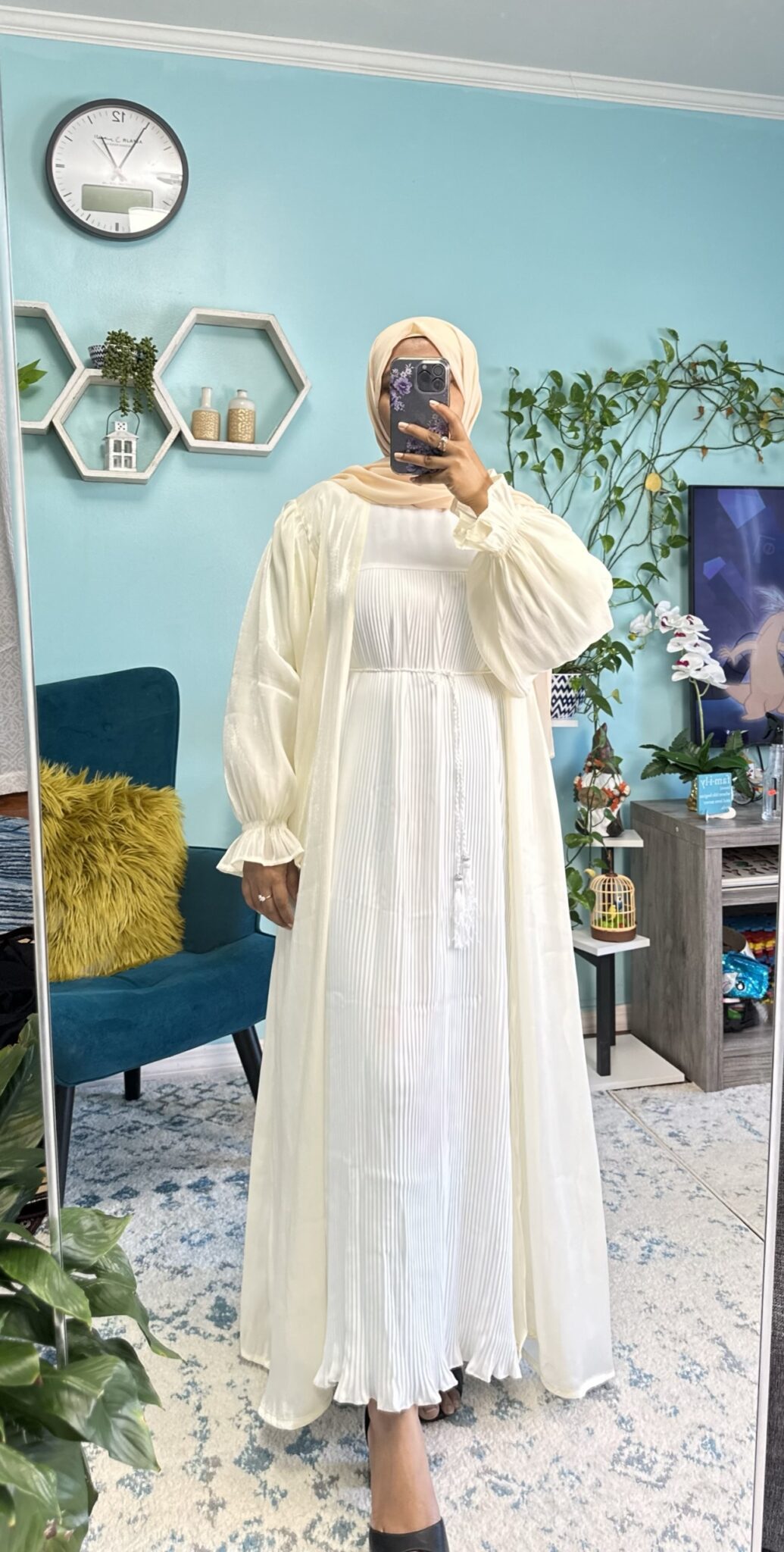 Ivory White Organza Abaya, Wedding Abaya - classyabayausa.com